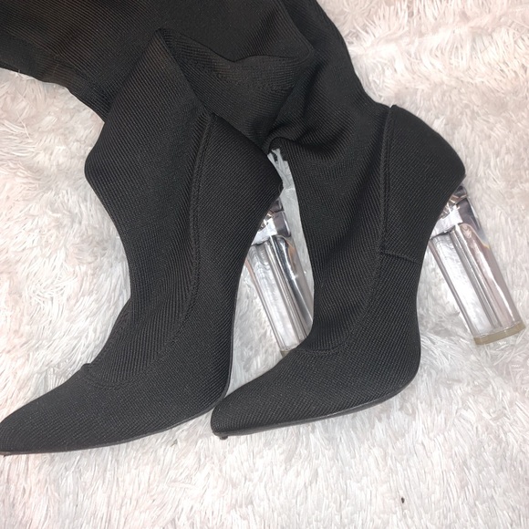 Shoes | Cloth Material Black Thigh High Boots | Poshmark